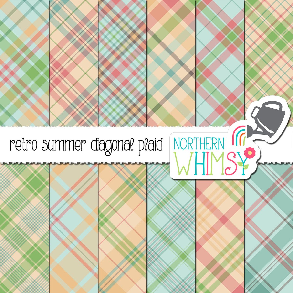 Summer Seamless Diagonal Plaid Digital Paper – Northern Whimsy Design