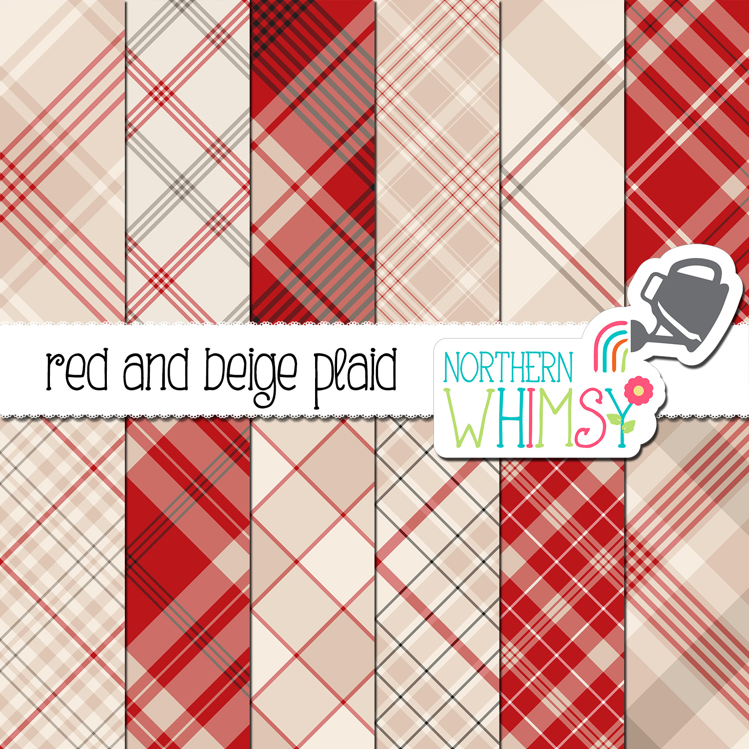 Red and Beige Seamless Diagonal Plaid Digital Paper – Northern Whimsy ...