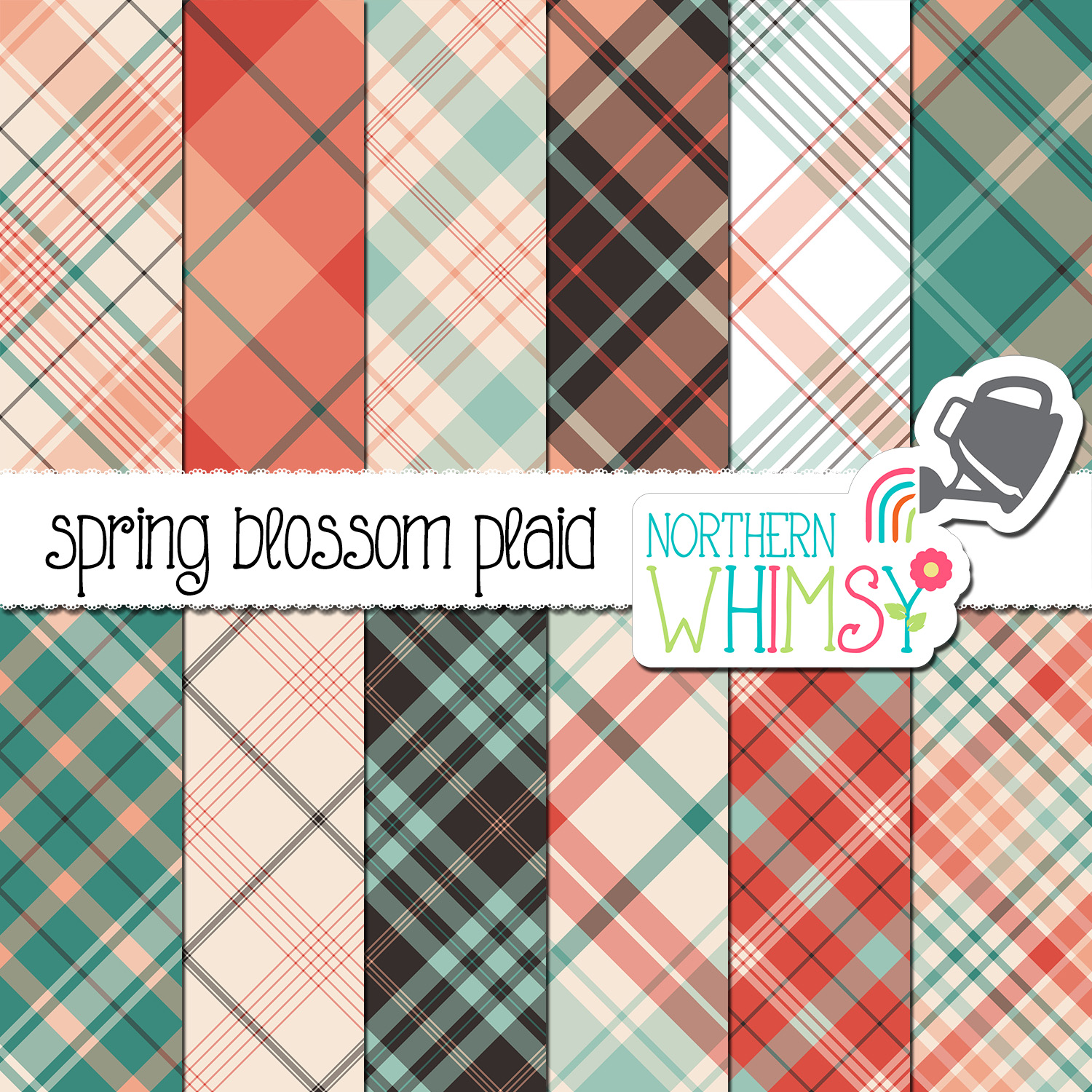 Spring Seamless Diagonal Plaid Digital Paper – Northern Whimsy Design