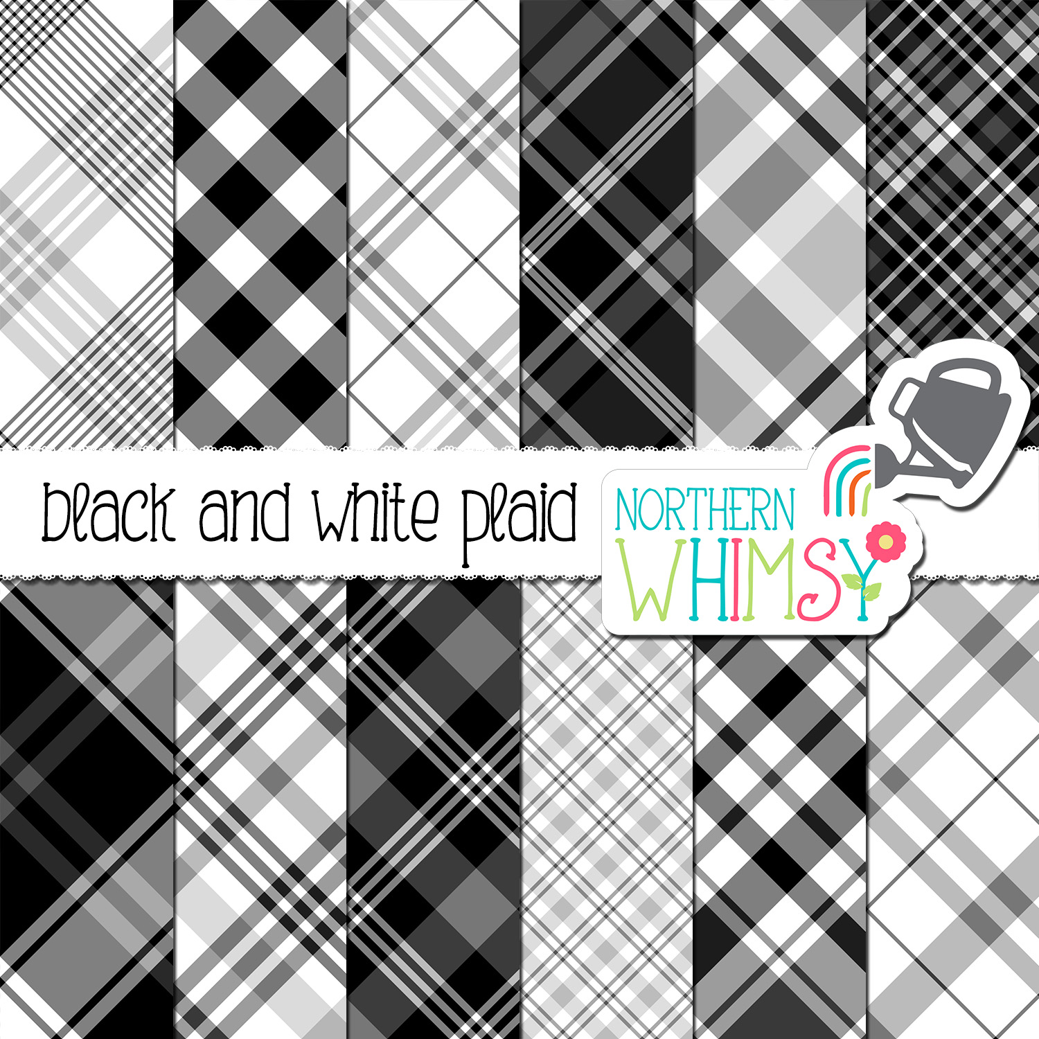 Black and White Diagonal Plaid Seamless Patterns – Northern Whimsy Design