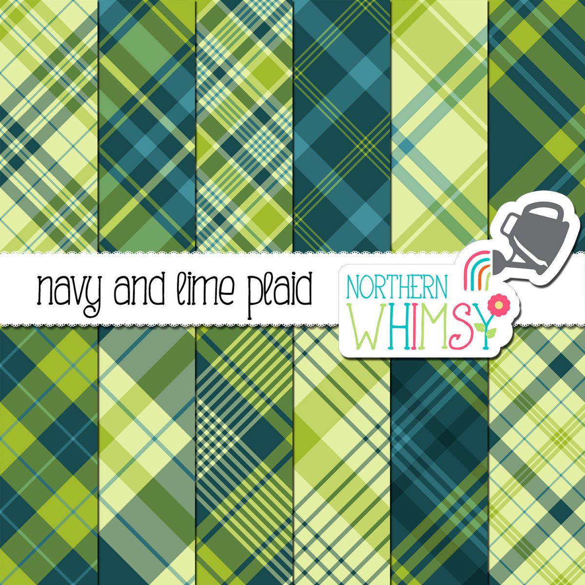 Navy and Lime Seamless Diagonal Plaid – Northern Whimsy Design