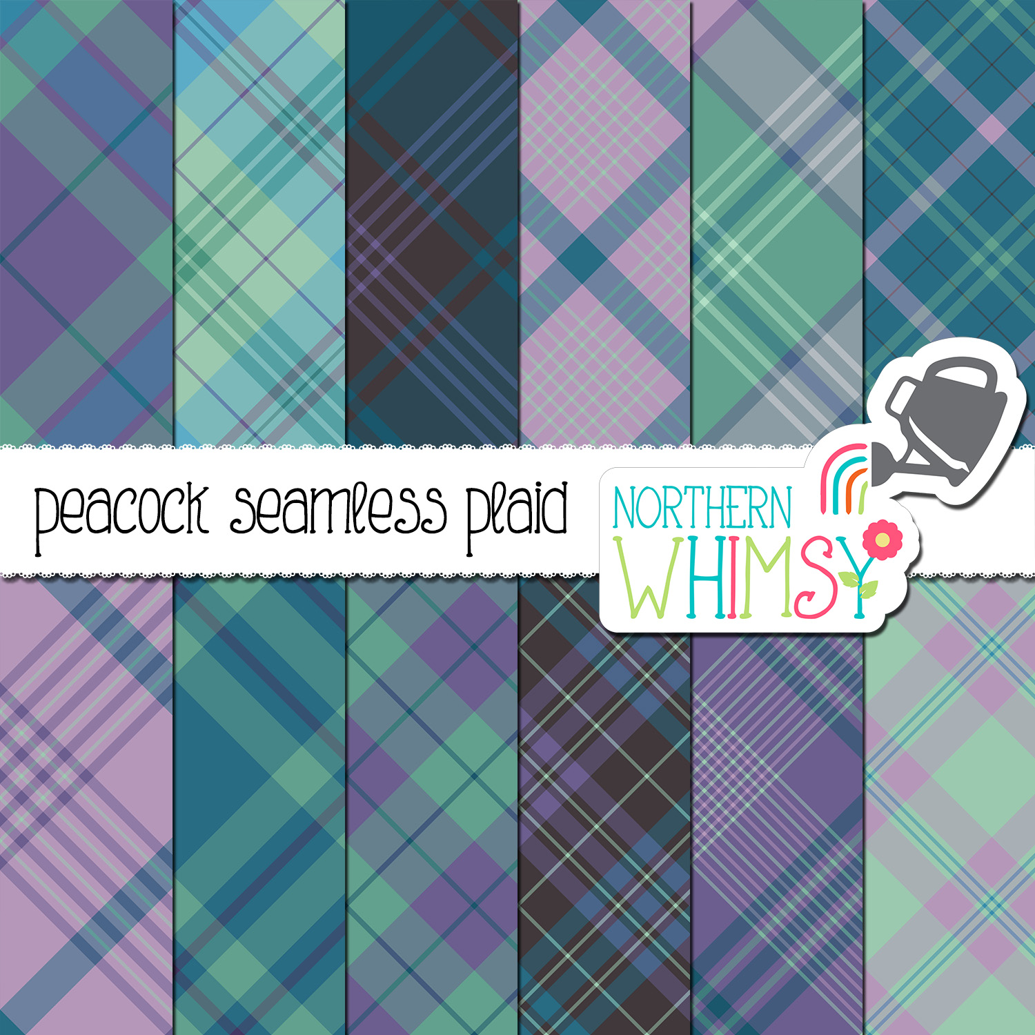 Peacock Seamless Diagonal Plaid – Northern Whimsy Design