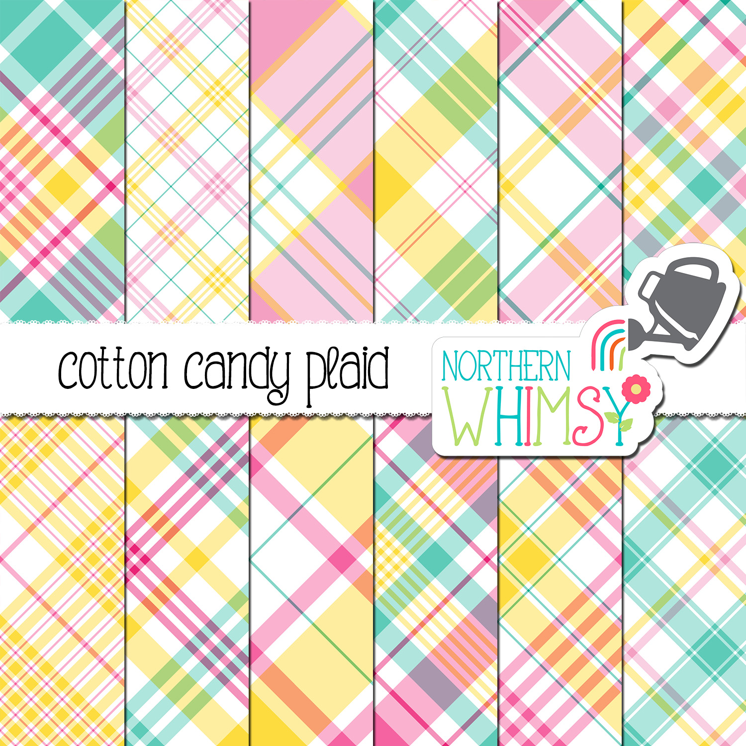 Pastel Plaid Digital Paper - Cotton Candy – Northern Whimsy Design