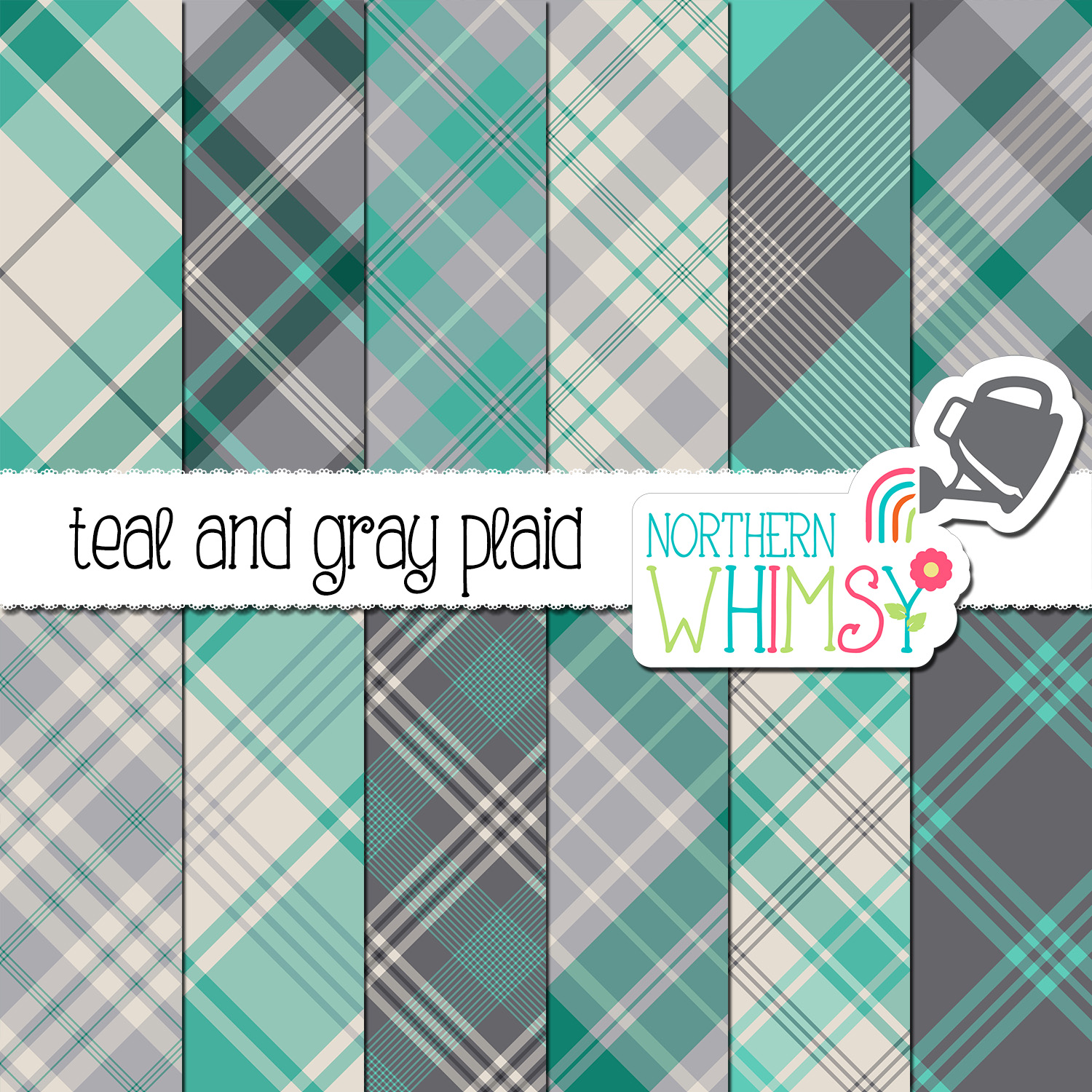 Teal and Gray Seamless Diagonal Plaid – Northern Whimsy Design